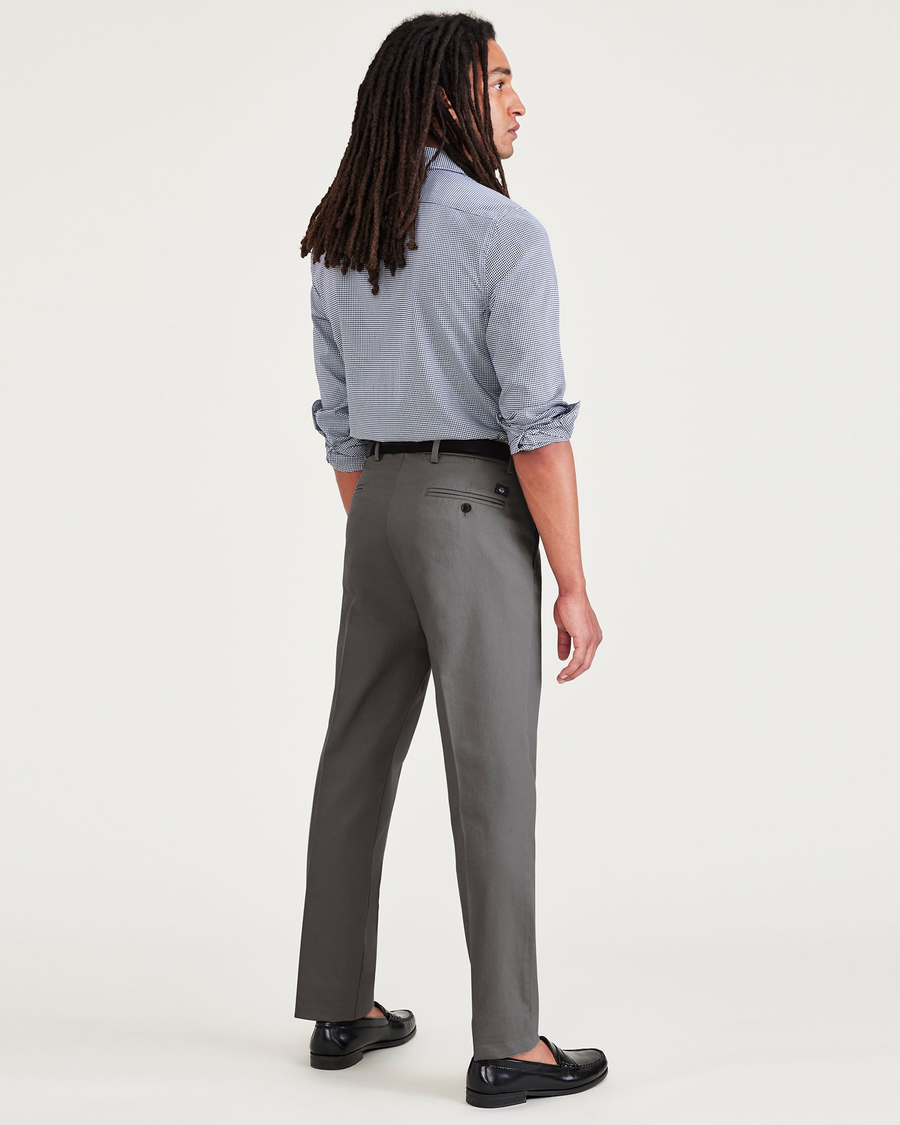 Back view of model wearing Burma Grey Signature Iron Free Khakis, Slim ...